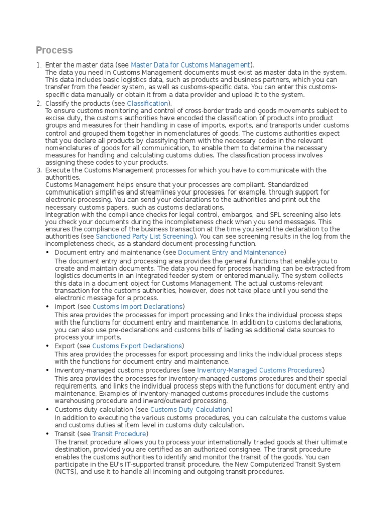 SAP GTS Customs Management Process Guide | PDF | Excise | Taxation