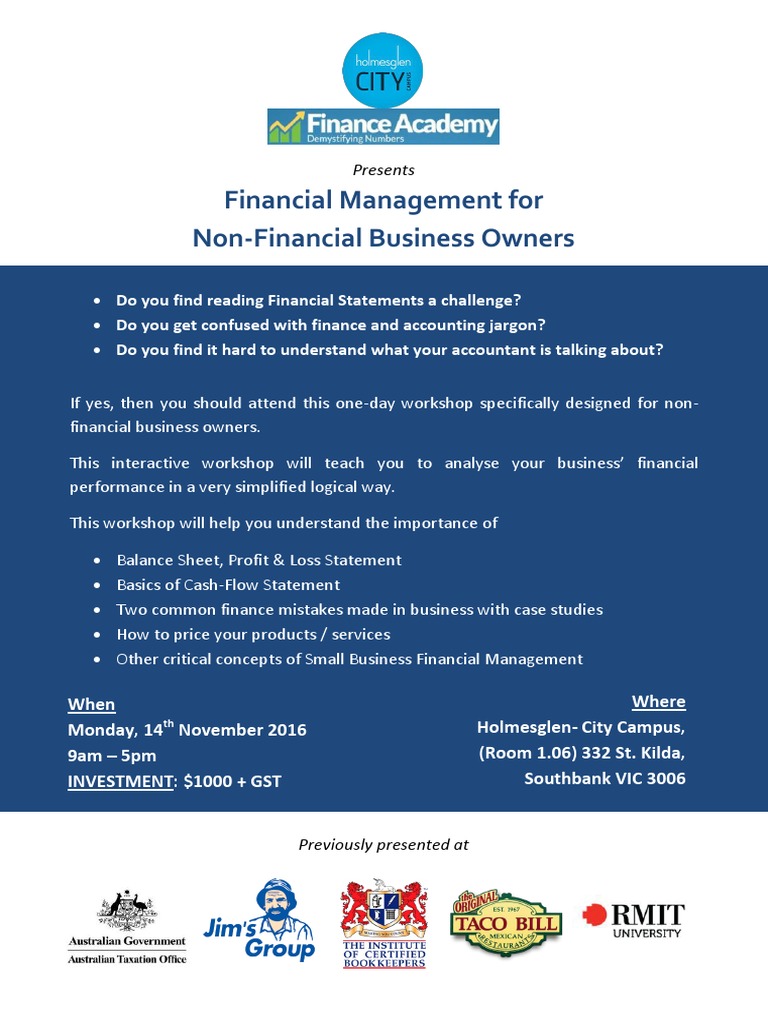 Financial Management For Non-Finance Business Owners - Workshop Details ...