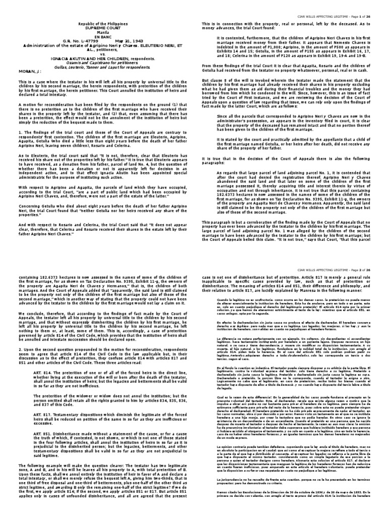 Supreme Court Ruling on Preterition | PDF | Will And Testament | Wills ...