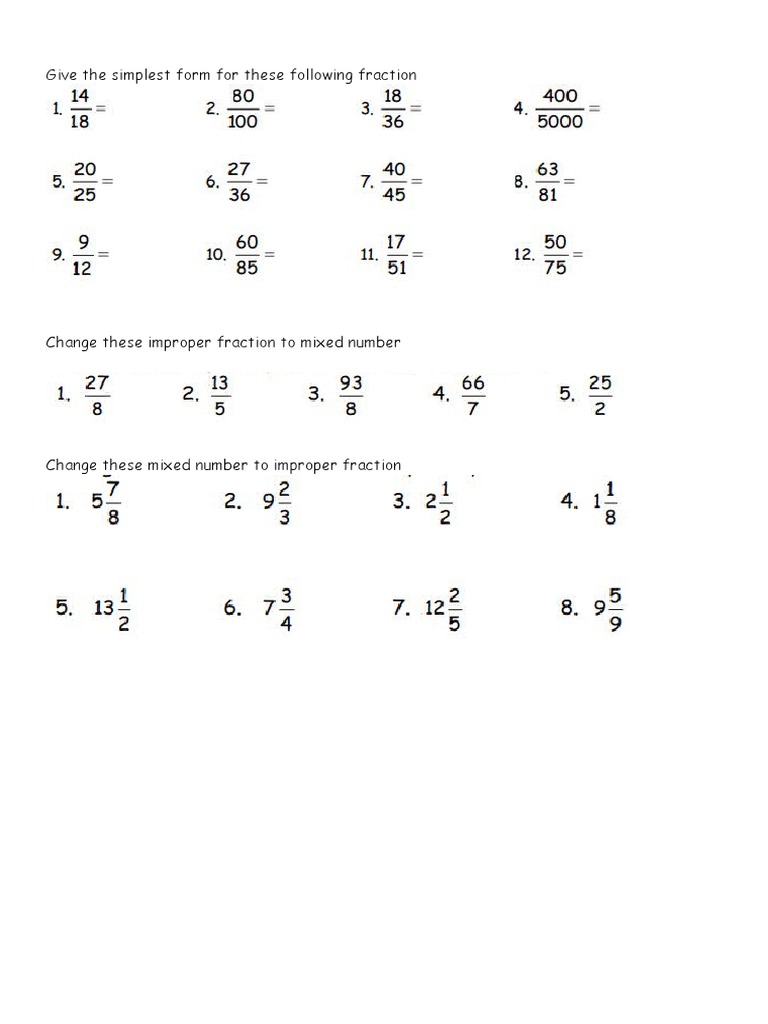 Give The Simplest Form For These Following Fraction | PDF | Notation ...