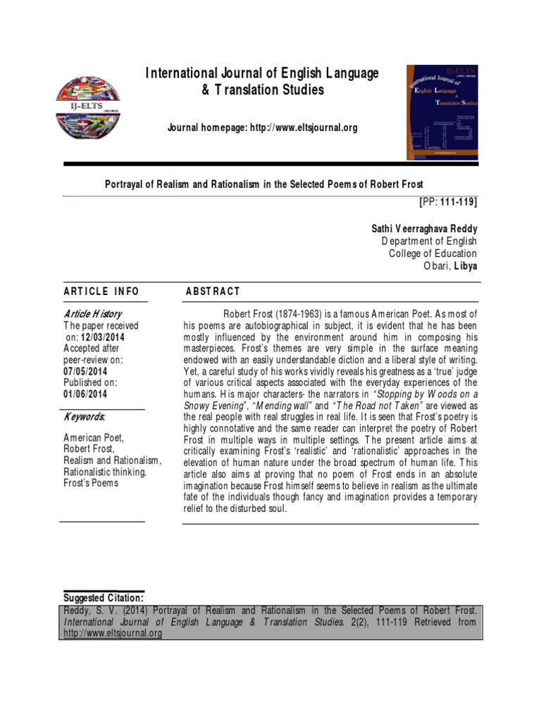 Portrayal of Realism and Rationalism in The Selected Poems of Robert ...