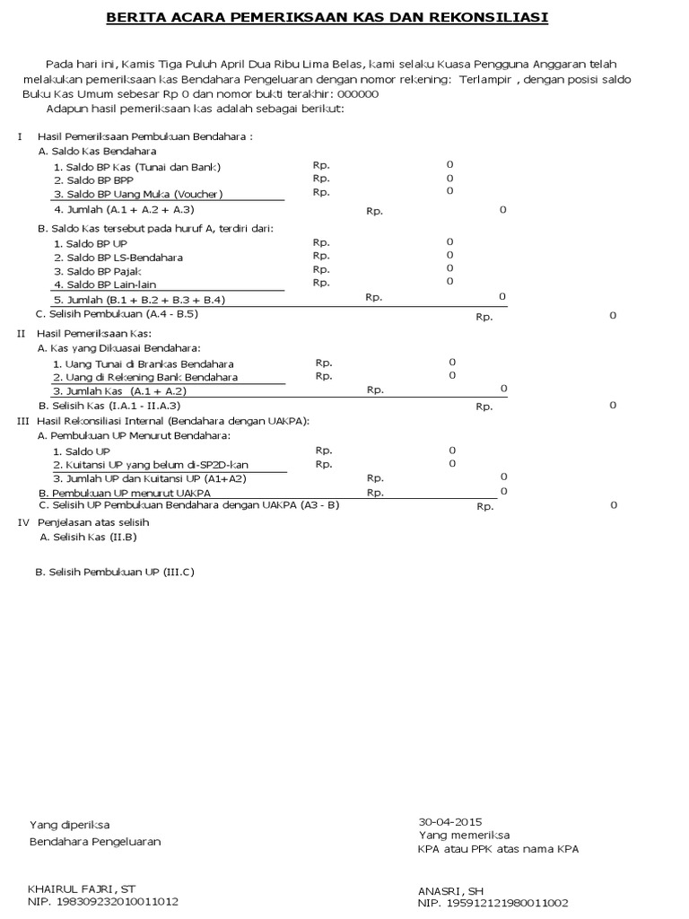 BAP Kas Dan Rekonsiliasi | PDF | Bisnis | Hukum
