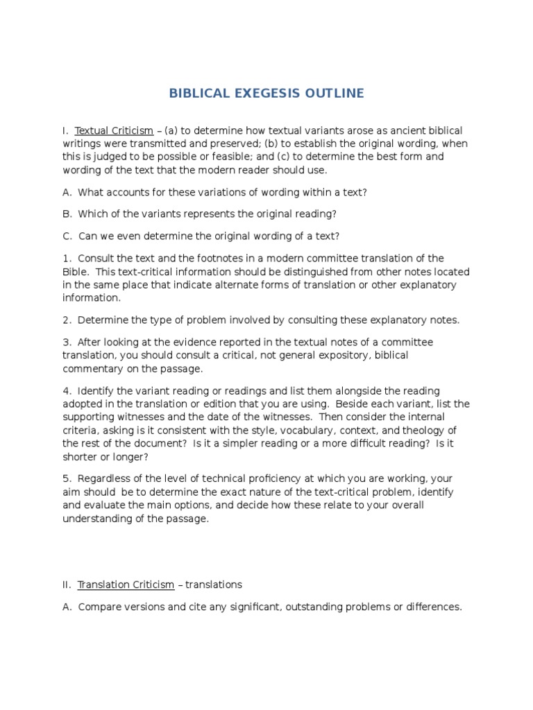 Biblical Exegesis Outline | PDF | Textual Criticism | Exegesis