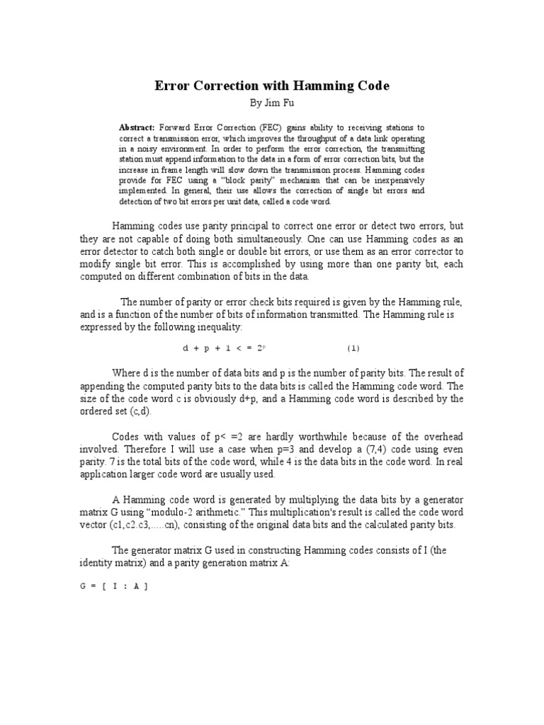 Hamming Code Eng | PDF | Error Detection And Correction | Forward Error Correction