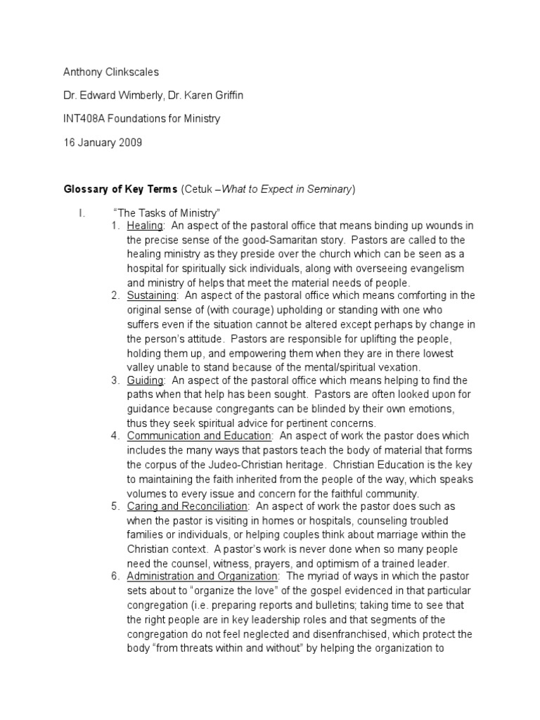 Foundations For Ministry Glossary of Terms | PDF | Minister ...