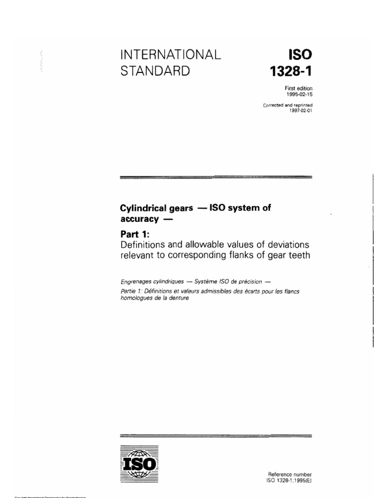 ISO 1328-1-1997 Cylindrical gears-ISO System of Accuracy-Part 1 (UNI 7880) PDF | PDF