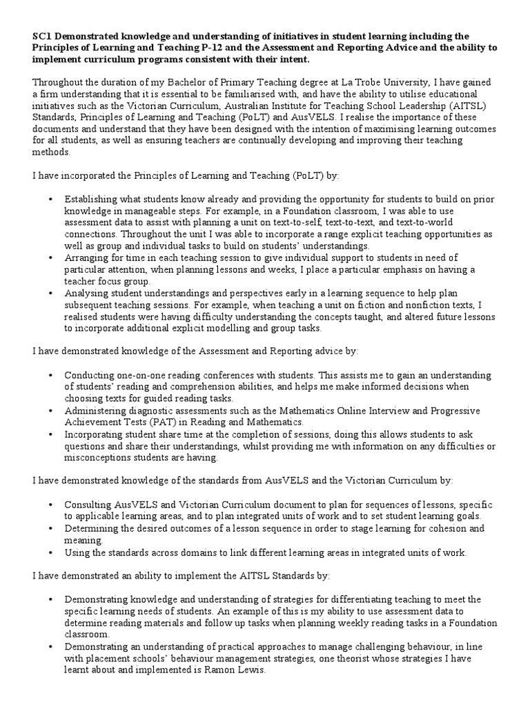 Key Selection Criteria 1 - 5 Luke Prenga | PDF | Educational Assessment ...