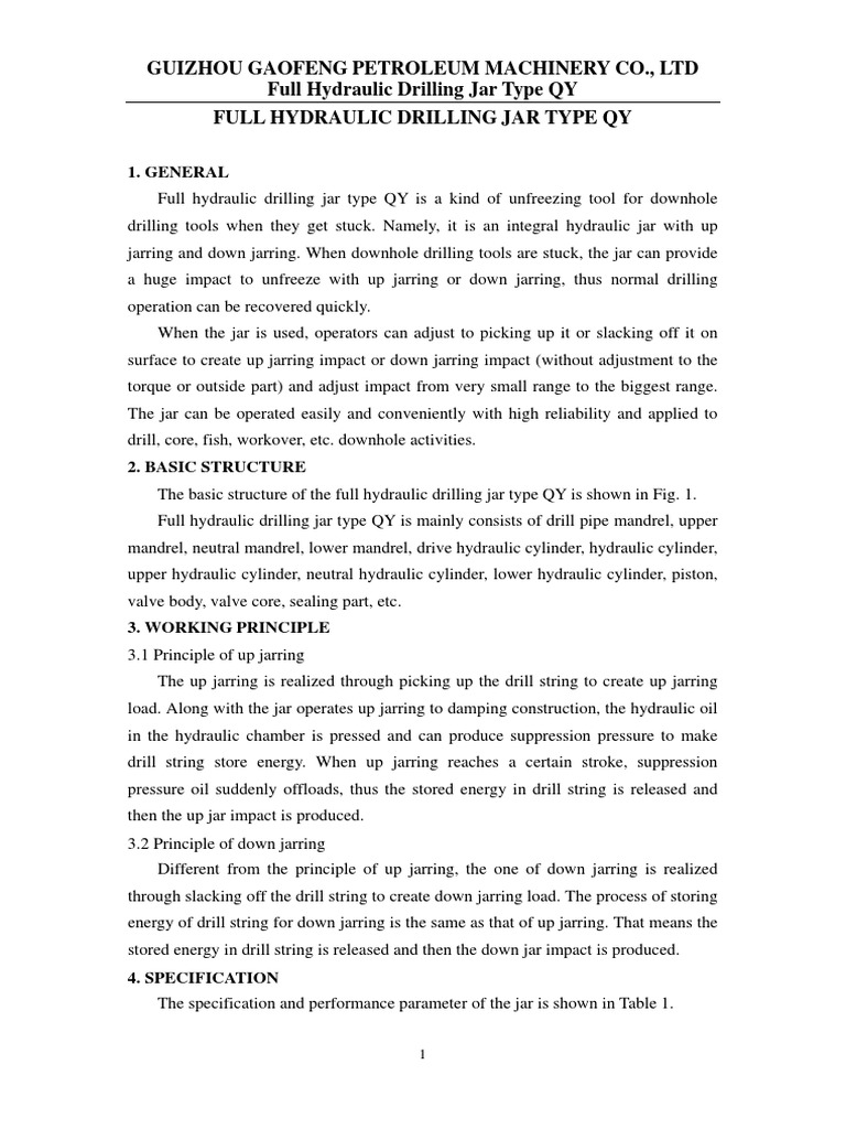 QY Full Hydraulic Drilling Jar | PDF | Pipe (Fluid Conveyance ...