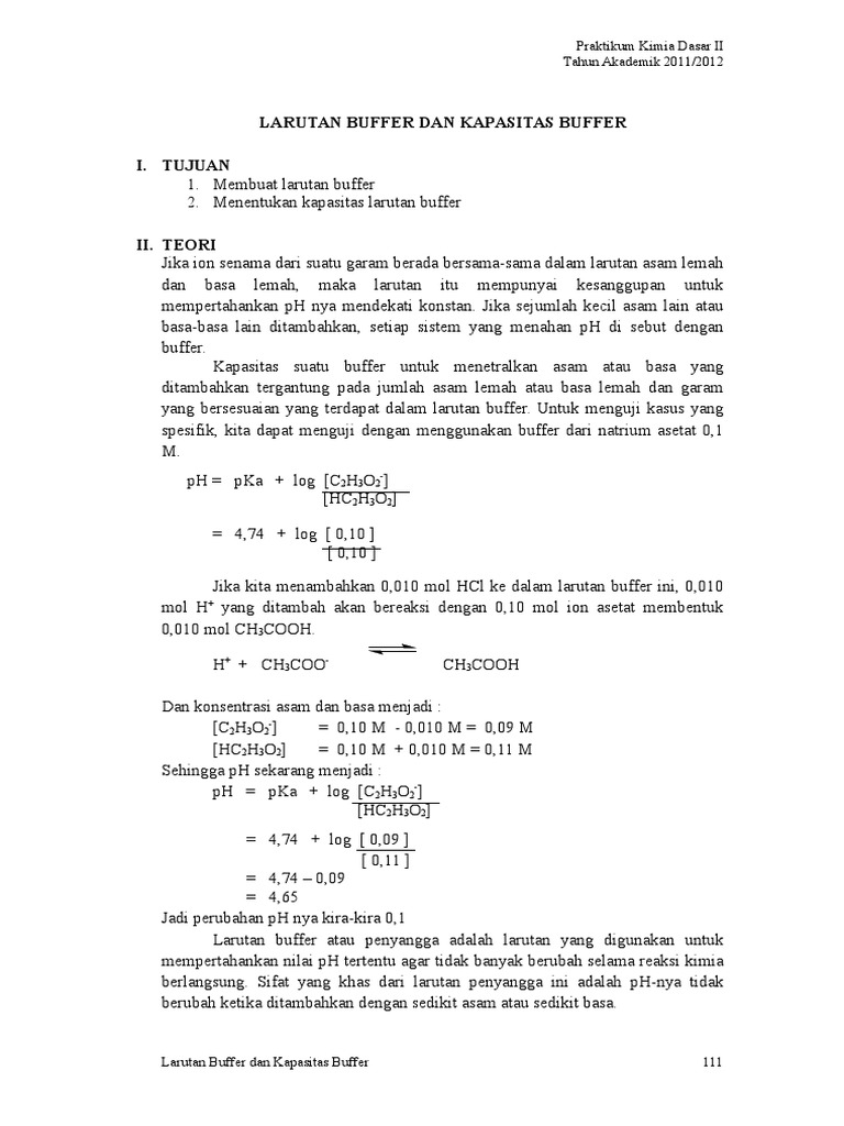 Larutan Buffer Dan Kapasitas Buffer | PDF