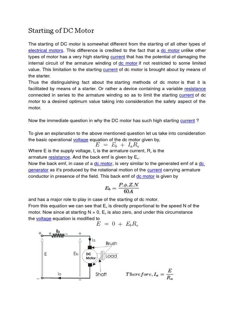 Starting of DC Motor | PDF | Electric Motor | Electric Current