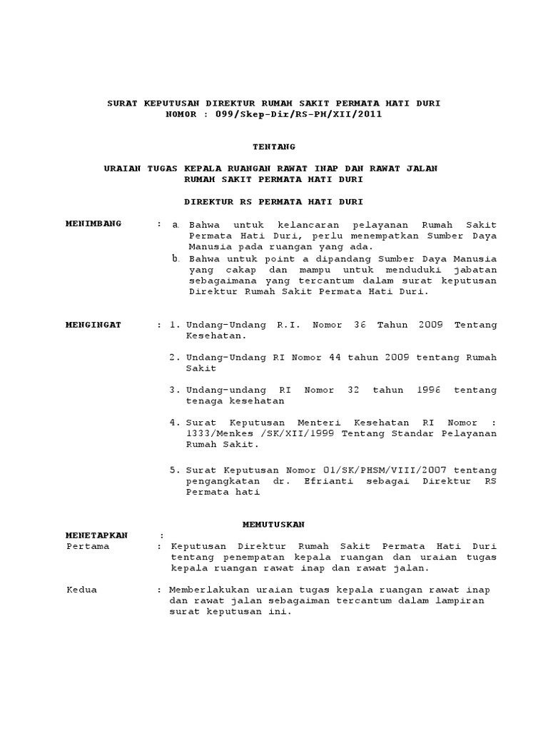 SK Uraian Tugas Kepala Ruangan | PDF