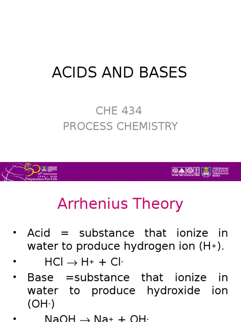 Acids and Bases: CHE 434 Process Chemistry | PDF