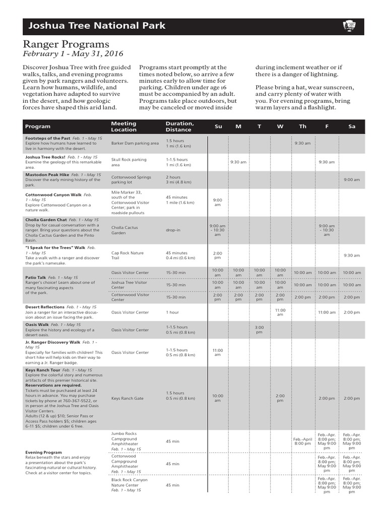 Ranger Programs: Joshua Tree National Park | PDF | Nature | Leisure