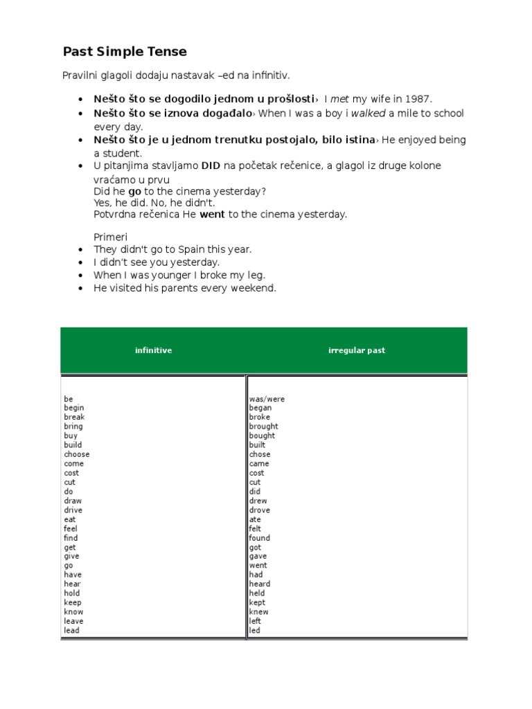 Proslo Vreme Past Simple | PDF | Language Arts & Discipline | Wellness