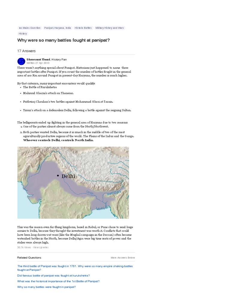 Significance of Panipat Battles | PDF | Timurid Dynasty | Mughal Empire