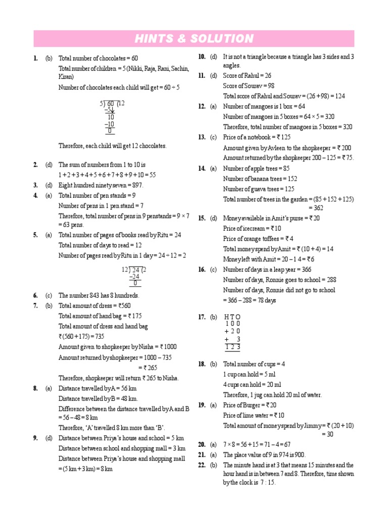Hints & Solution | PDF | Teaching Mathematics