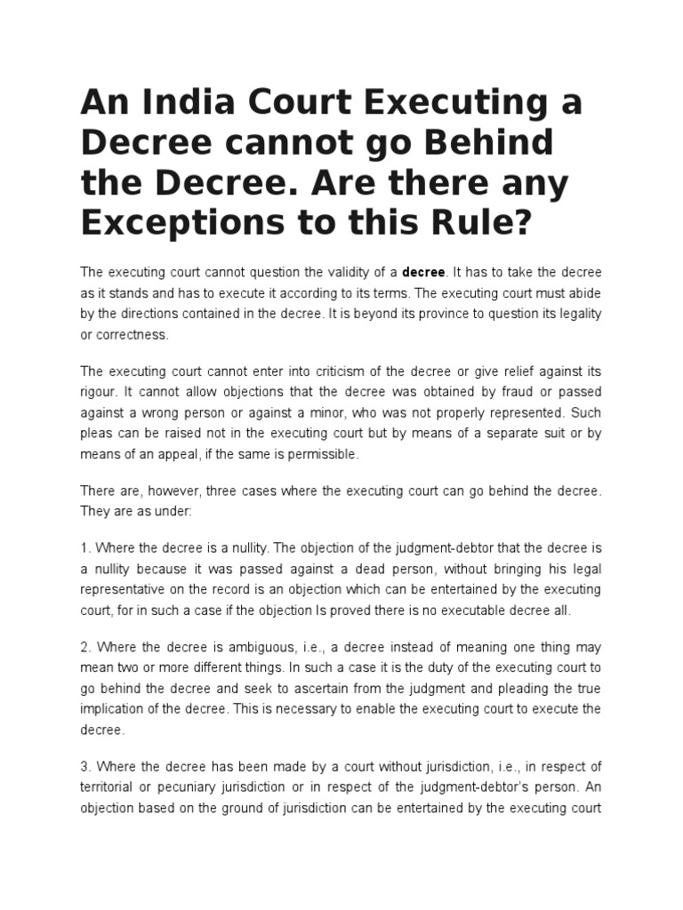 An India Court Executing A Decree Cannot Go Behind The Decree