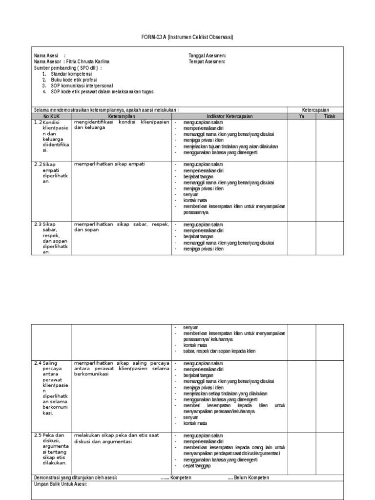 Check List Observasi Etika | PDF