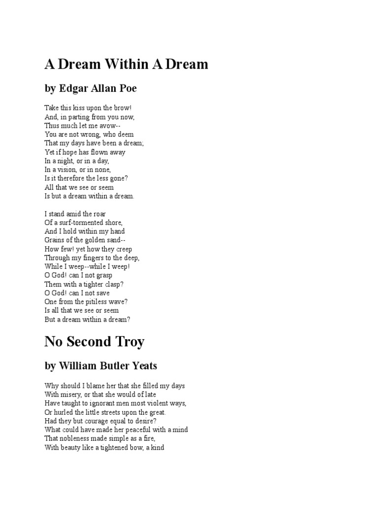 A Dream Within a Dream Analysis | PDF | Poetry