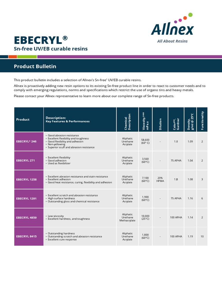 Allnex SN Free EBECRYL Product Bulletin US | PDF | Wear | Polyurethane
