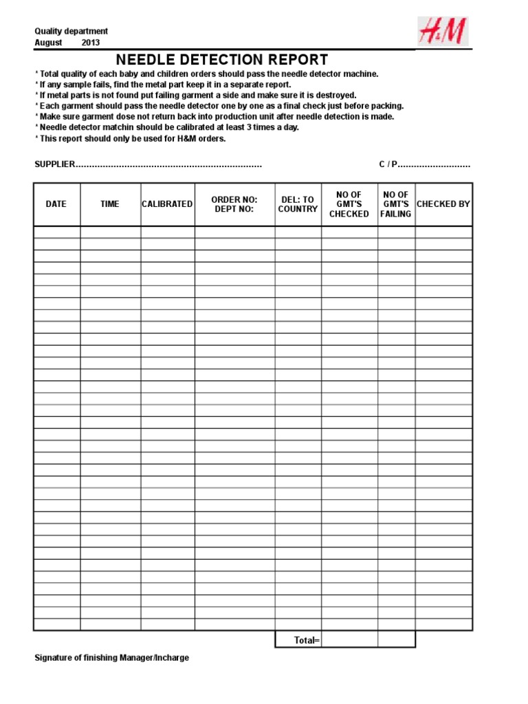 Needle Detection Report: Total | PDF