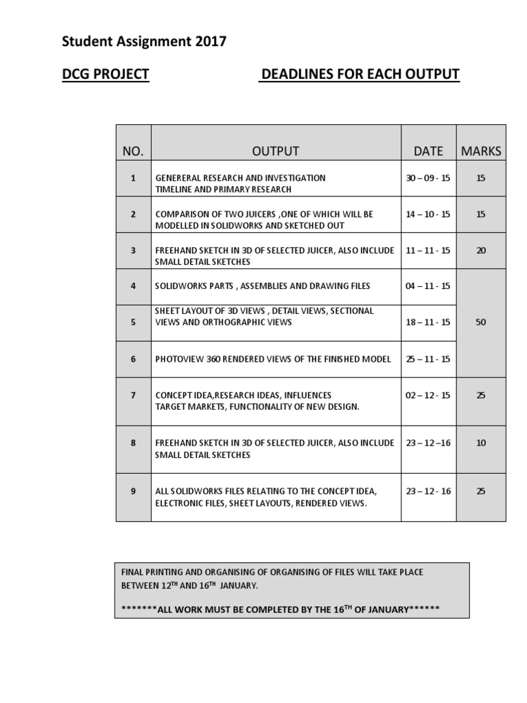 DCG Project Deadlines For Each Output | PDF