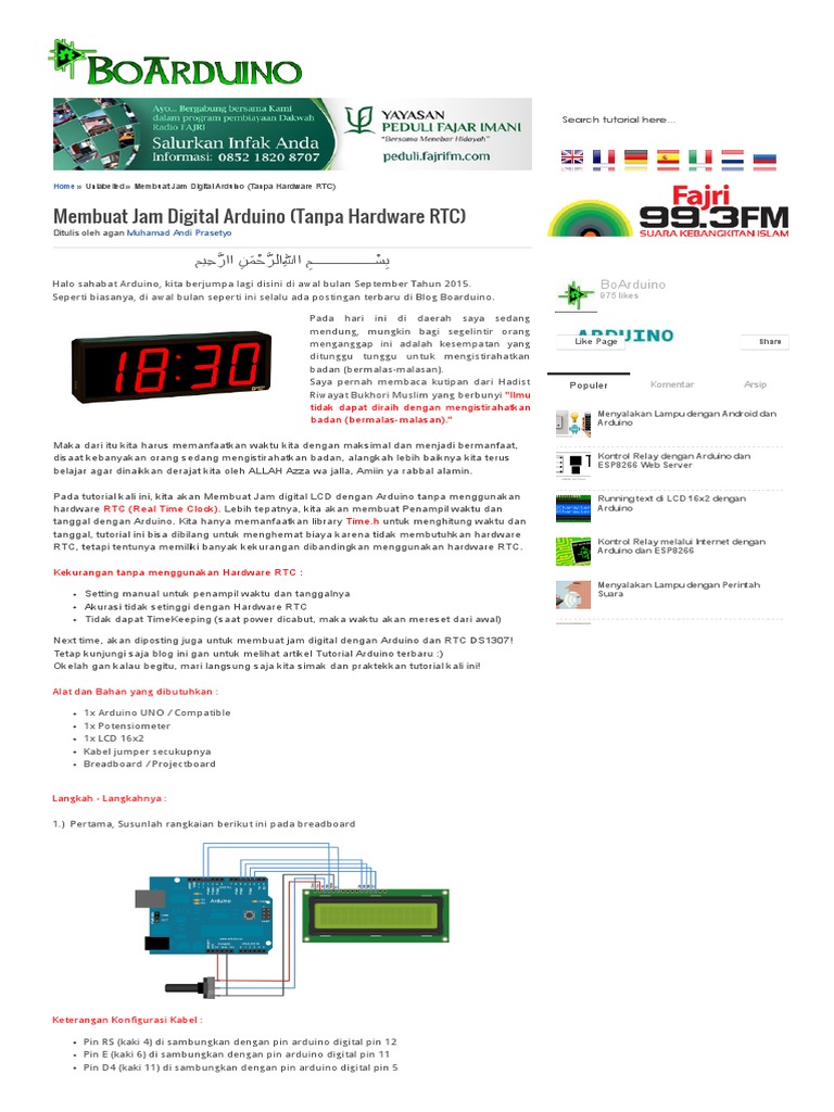 Membuat Jam Digital Arduino (Tanpa Hardware RTC) - BoArduino | PDF