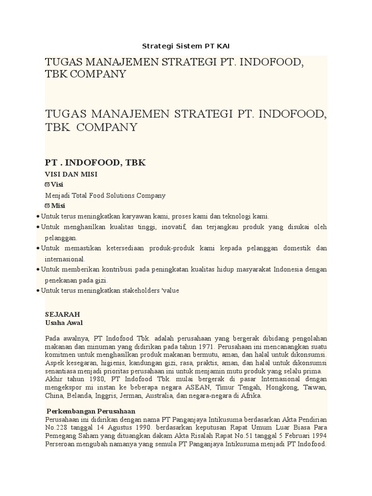 Strategi Sistem PT INDOFOOD | PDF | Karier & Perkembangan | Bisnis