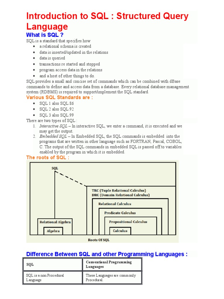 Introduction To SQL | PDF | Sql | Databases