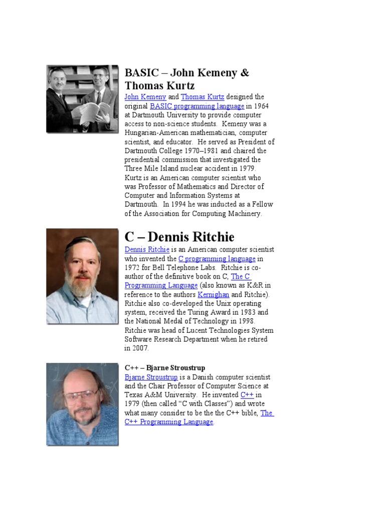 C - Dennis Ritchie: BASIC - John Kemeny & Thomas Kurtz | PDF | Computer ...