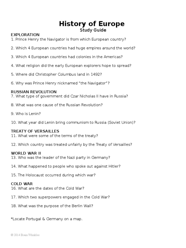 History of Europe Study Guide 2016 | PDF