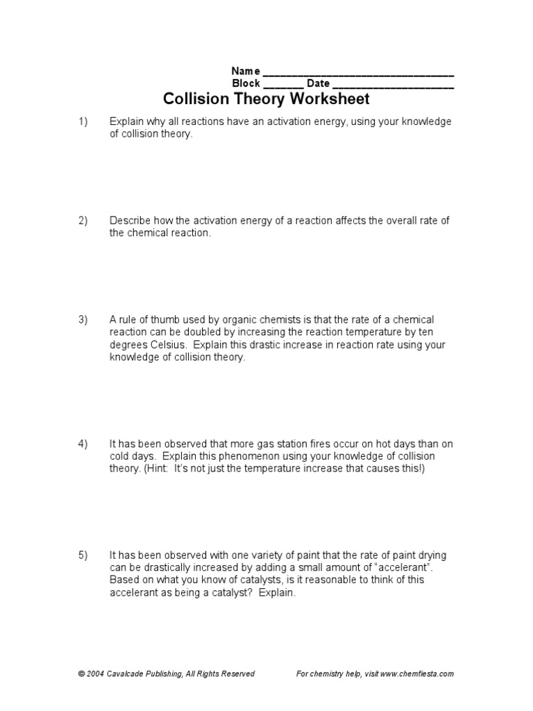 Collision Theory Worksheet | PDF | Activation Energy | Chemical Reactions