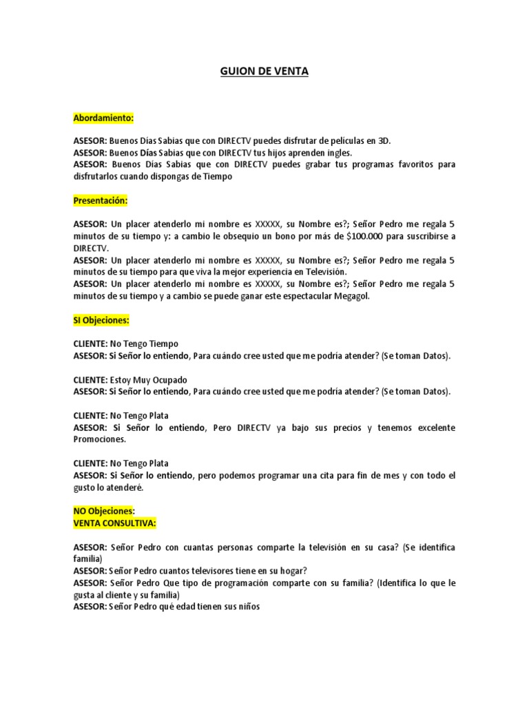 Guion de Venta | PDF | Televisión de alta definición | Ocio