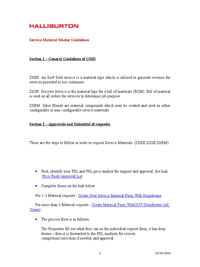 Service Material Master and Product Hierarchy Guidelines | PDF ...