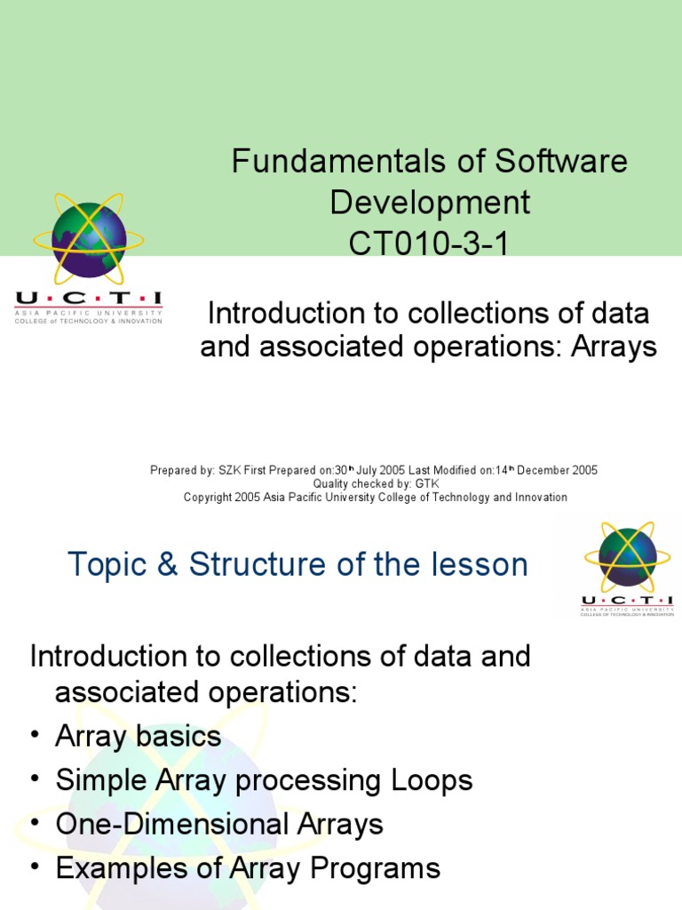Fundamentals of Software Development CT010-3-1: Introduction To Collections of Data and ...