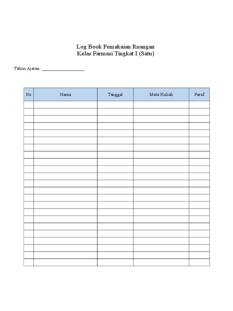 Log Book Pemakaian Ruangan LAB D3 Farmasi | PDF