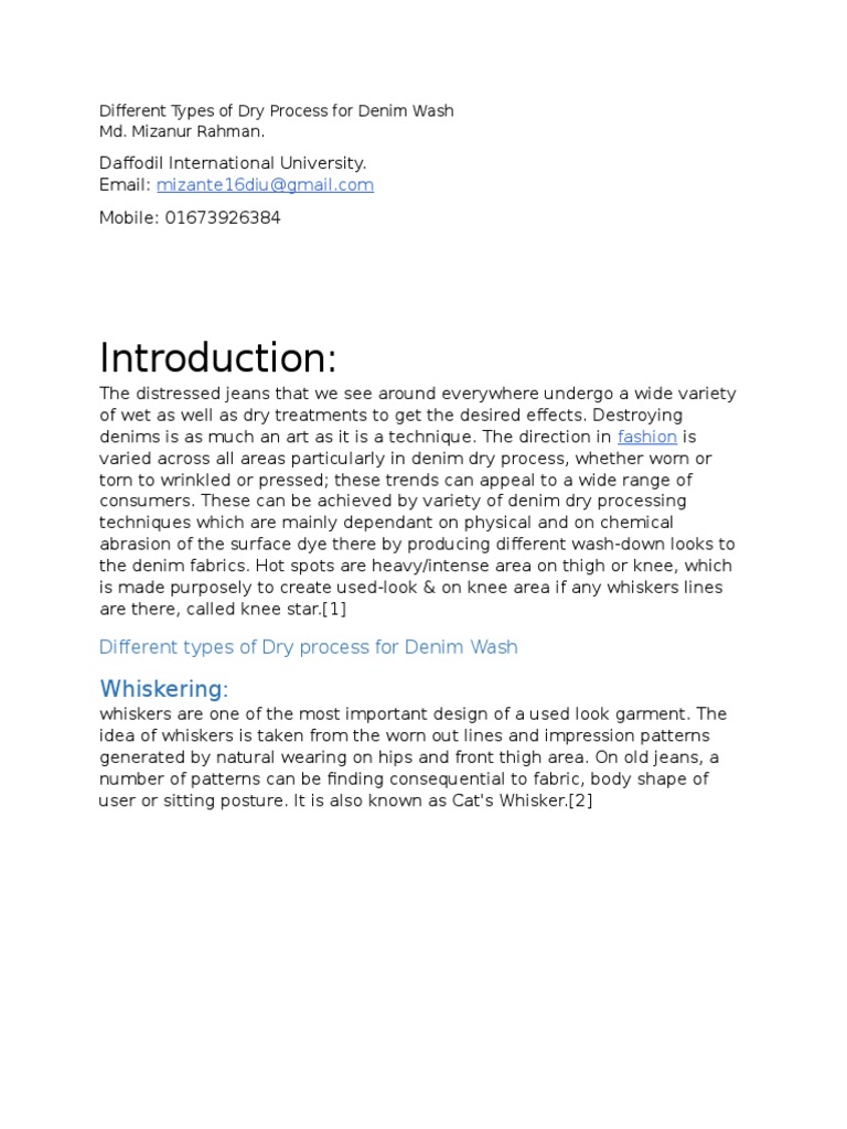 Different Types of Dry Process For Denim Wash | PDF | Jeans | Clothing