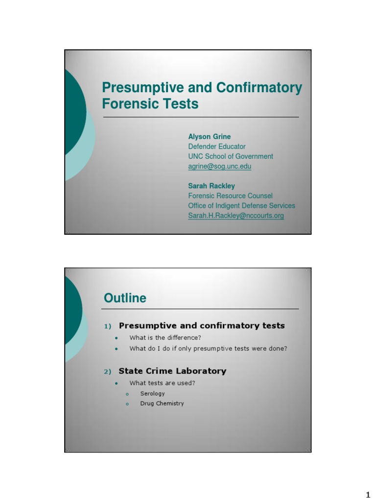 Presumptive and Confirmatory Forensic Tests | PDF | Forensic Science ...