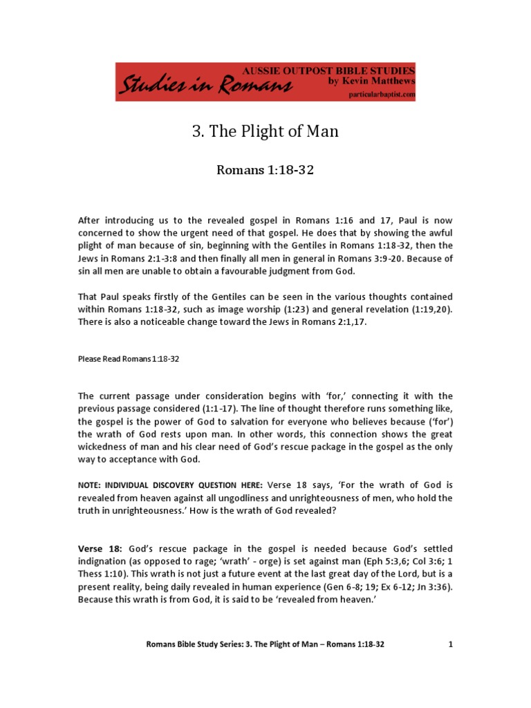 Romans Bible Study 3: The Plight of Man - Romans 1:18-32 | PDF ...