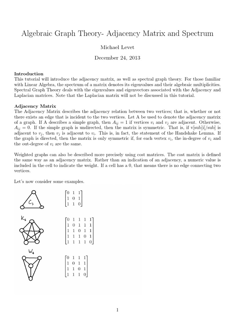 Adjacency Matrix Pdf Matrix Mathematics Eigenvalues And Eigenvectors