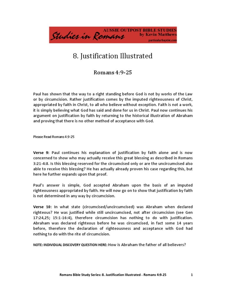 Romans Bible Study 8: Justification Illustrated - Romans 4:9-25 | PDF ...