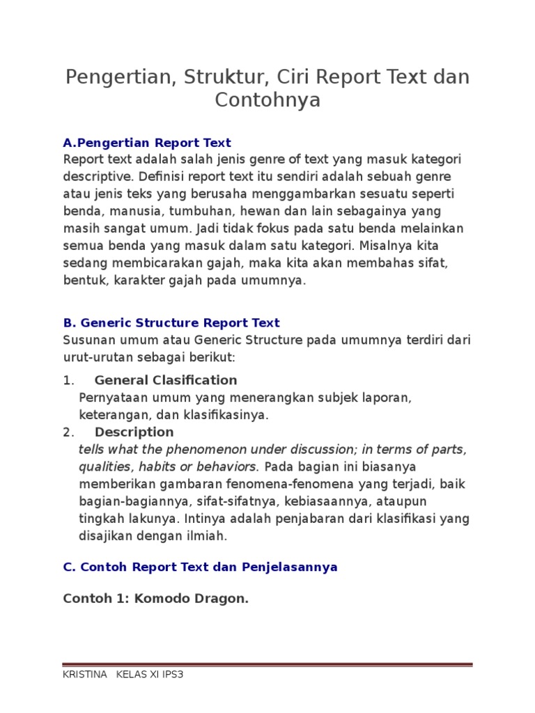 Pengertian Report Text Dan Contohnya | PDF | Komodo | Alam