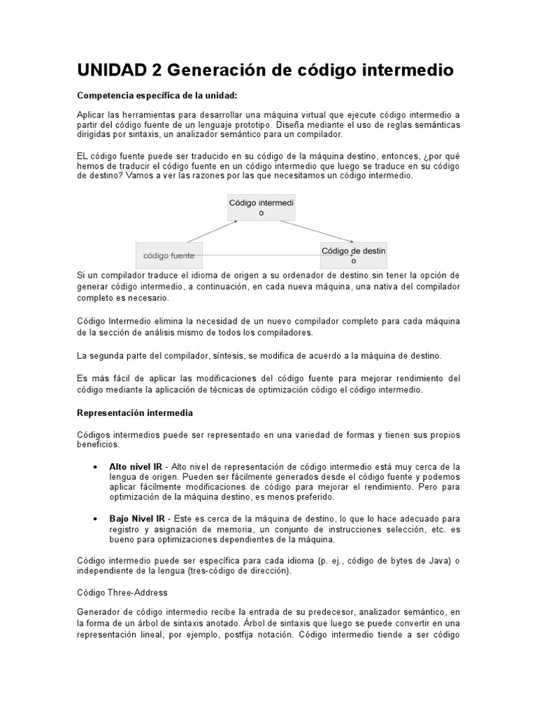 UNIDAD 2 Generación de Código Intermedio | PDF | Compilador ...