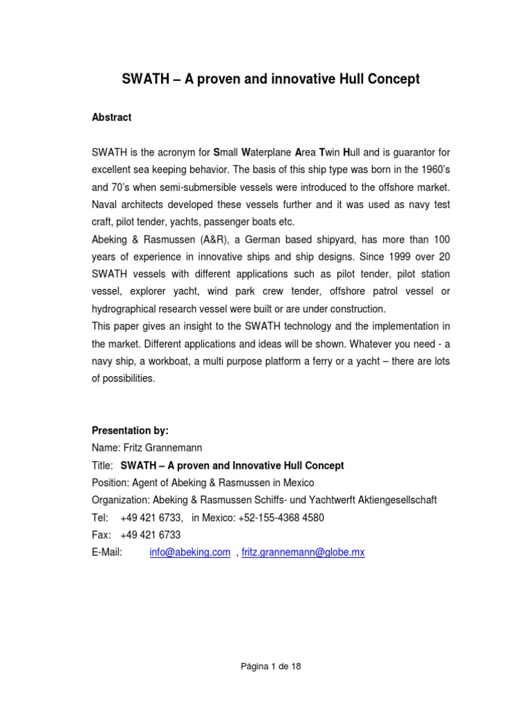 SWATH - A Proven and Innovative Hull Concept (Paper) | PDF | Marine ...