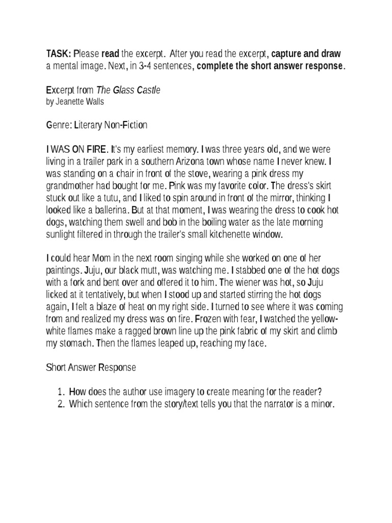 TASK: Please Read The Excerpt. After You Read The Excerpt, Capture and ...