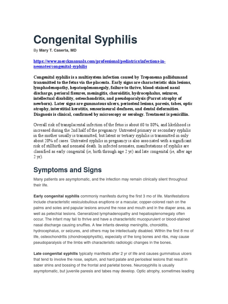 Congenital Syphilis | PDF | Pregnancy | Infection