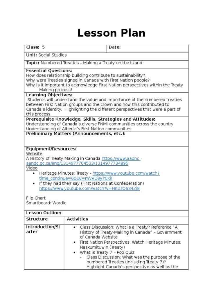 Lesson Plan - Treaties | PDF | First Nations | Canada
