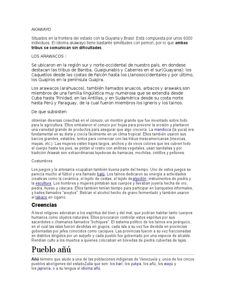 Los Arawacos | PDF | Pueblos Indígenas de las Américas | Personas