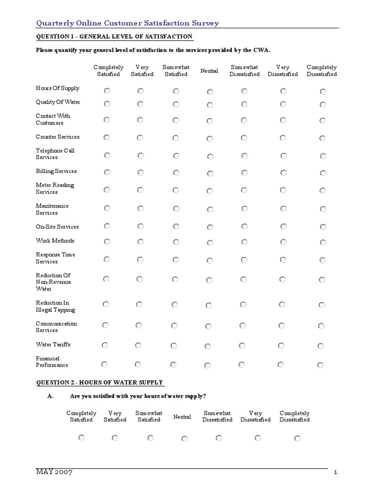 Customer Satisfaction Survey | PDF | Water Supply | Customer Satisfaction