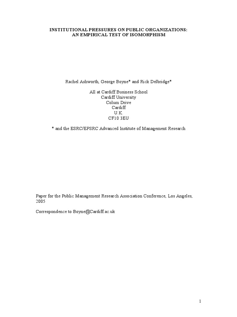 Institutional Pressures On Public Organizations: An Empirical Test of ...